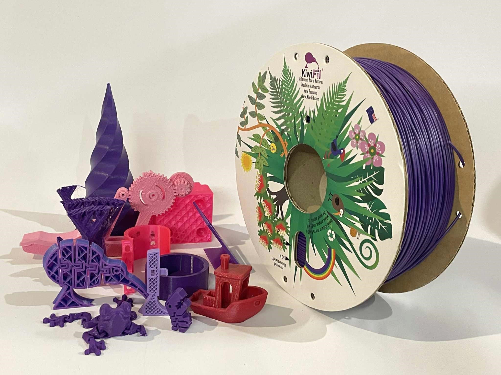 "Recycled Purple", rPLA pro, 100% Recycled 3D PRINTS, 1.75mm, 1kg – KiwiFil